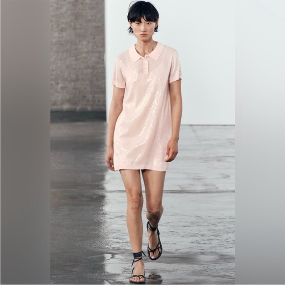 Zara | Dresses | Zara Short Knit Polo Dress With Sequins | Poshmark